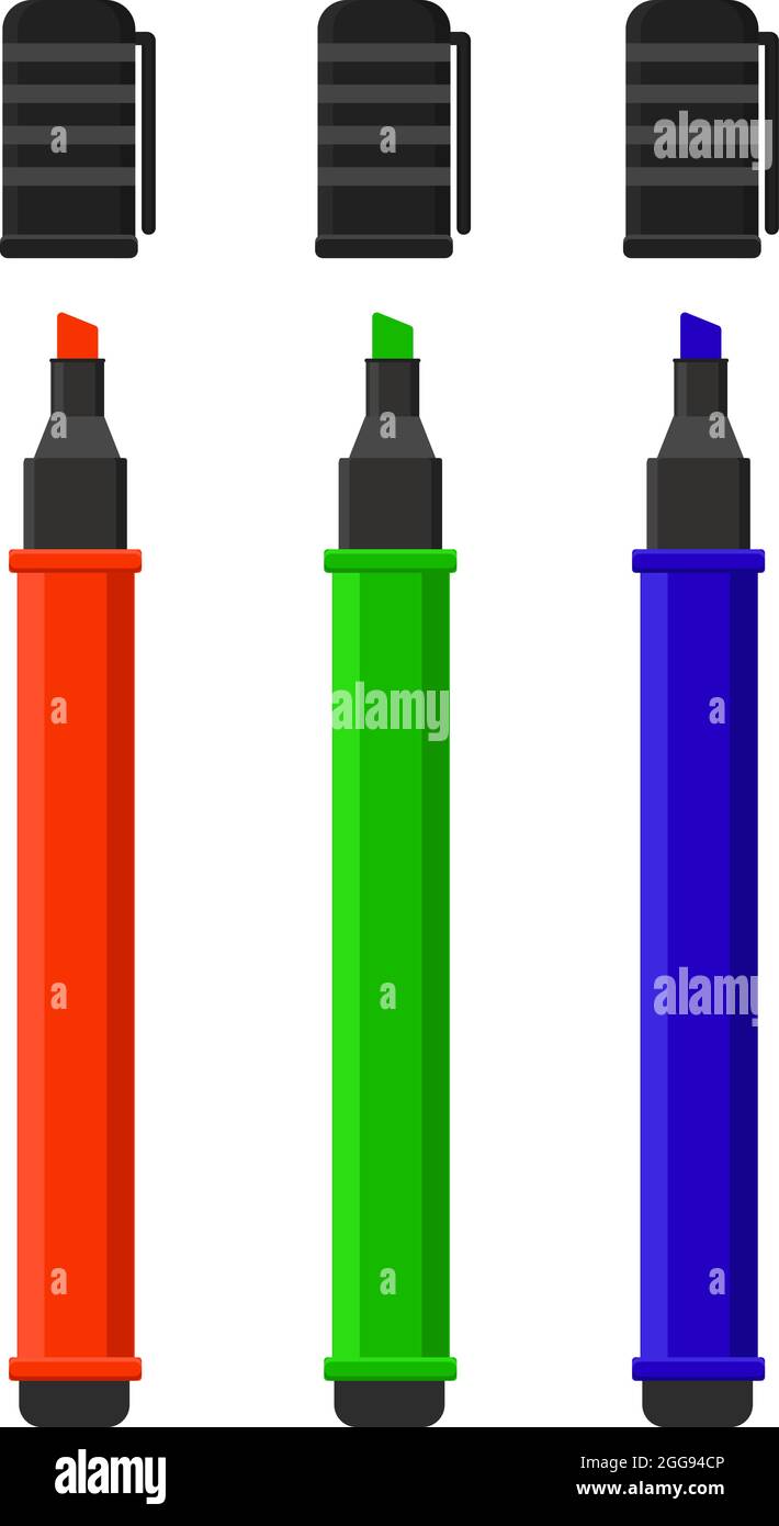 Three markers, illustration, vector on white background Stock Vector ...