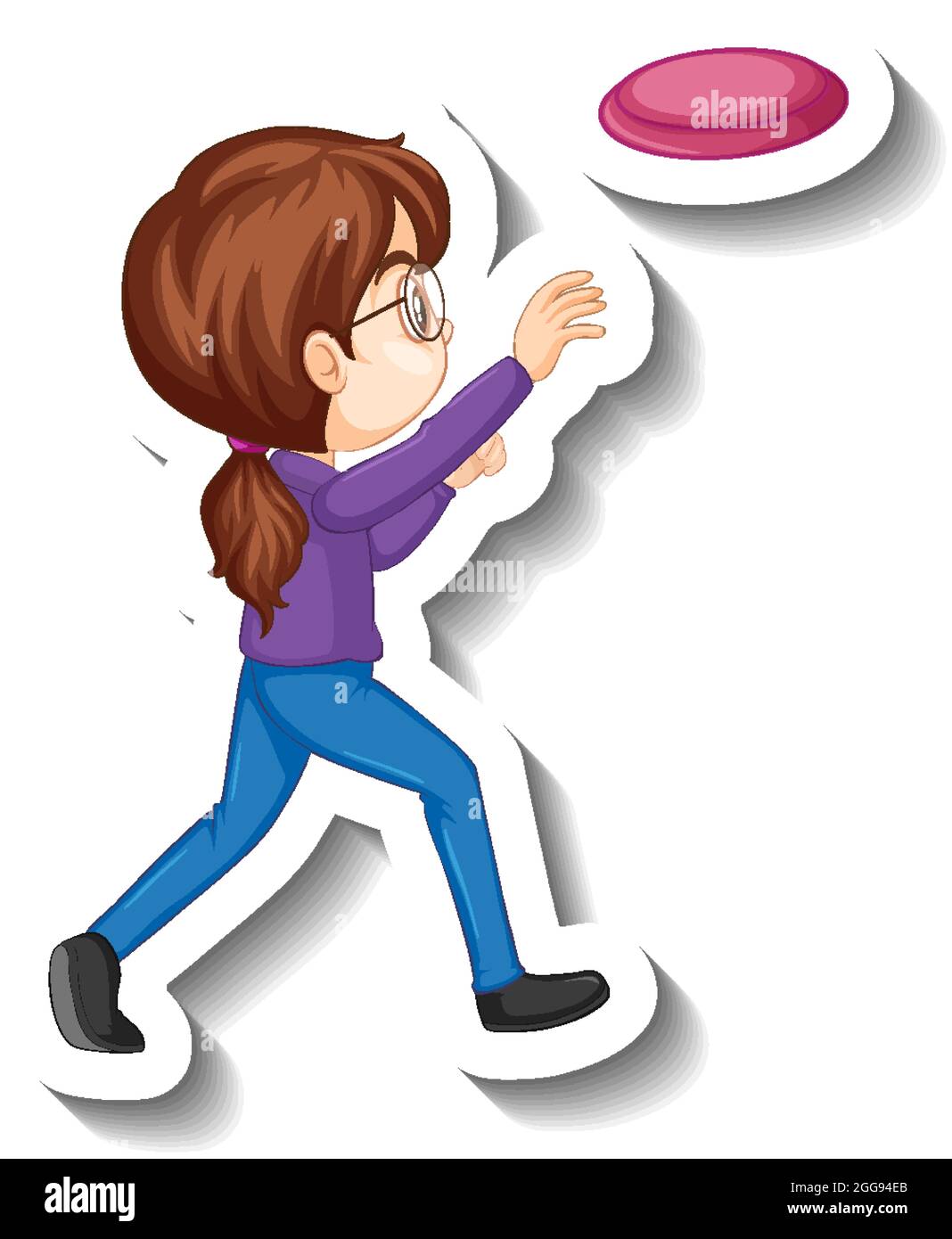 A girl throwing plate cartoon character sticker illustration Stock ...