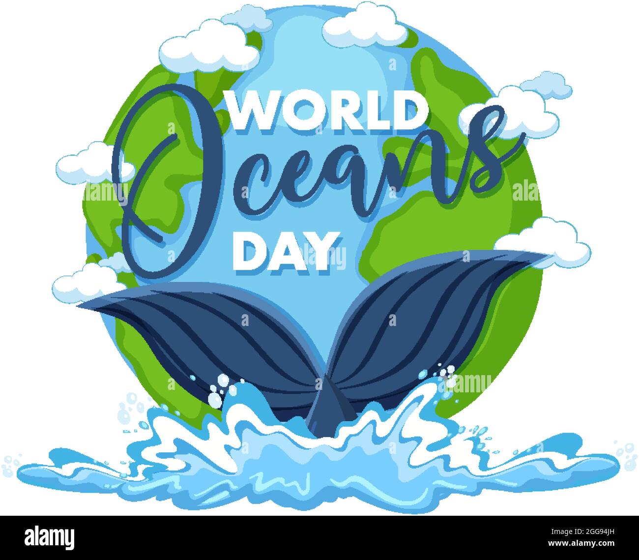 World Ocean Day banner with whale tail on the earth isolated ...