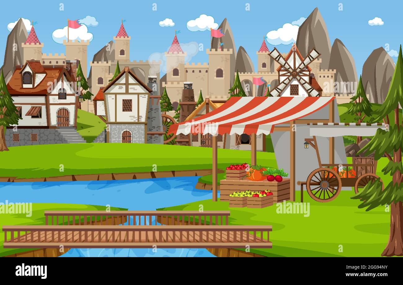 Castle fortress medieval village Stock Vector Images - Alamy