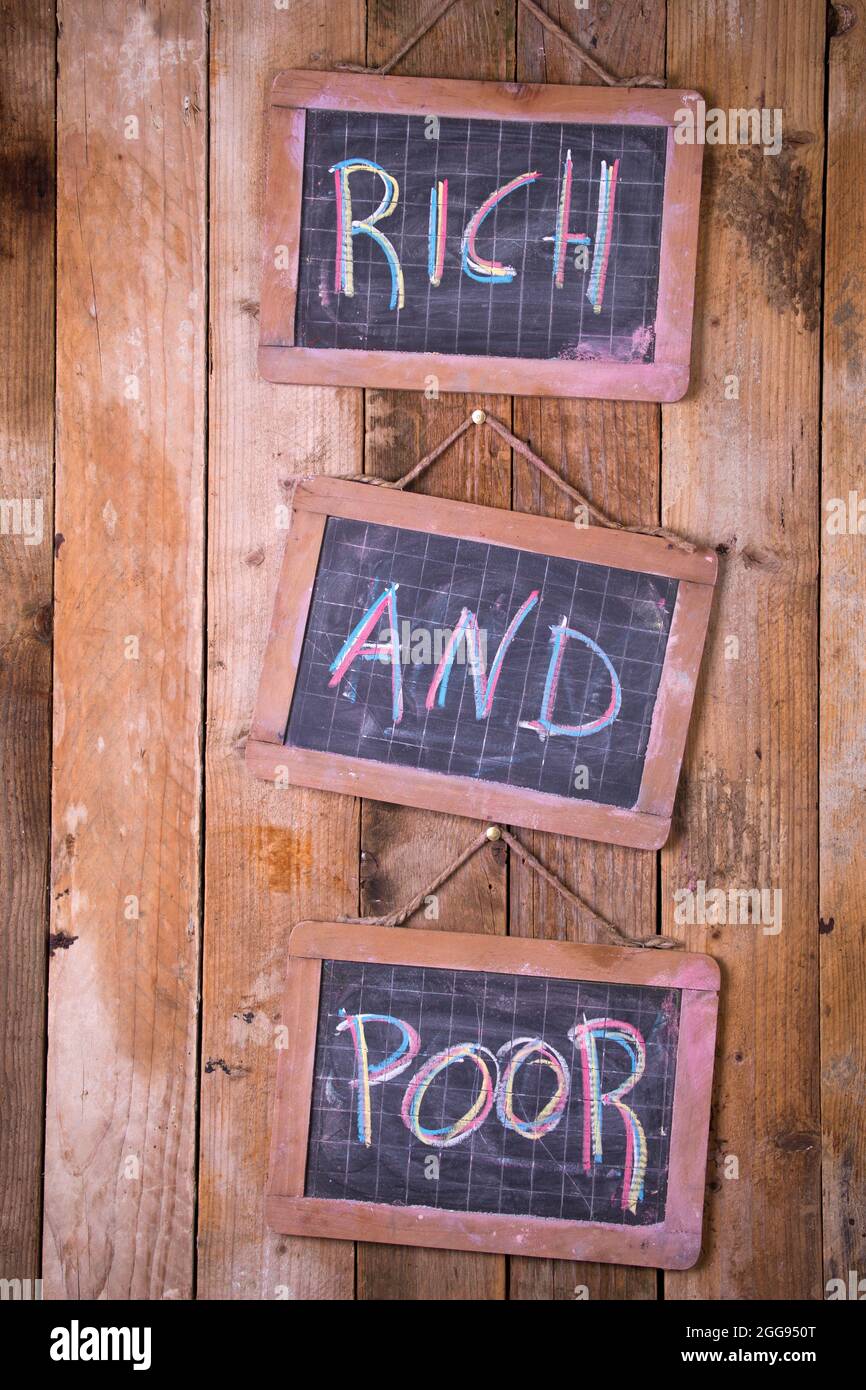 Blackboard with the words written in chalk rich and poor Stock Photo ...