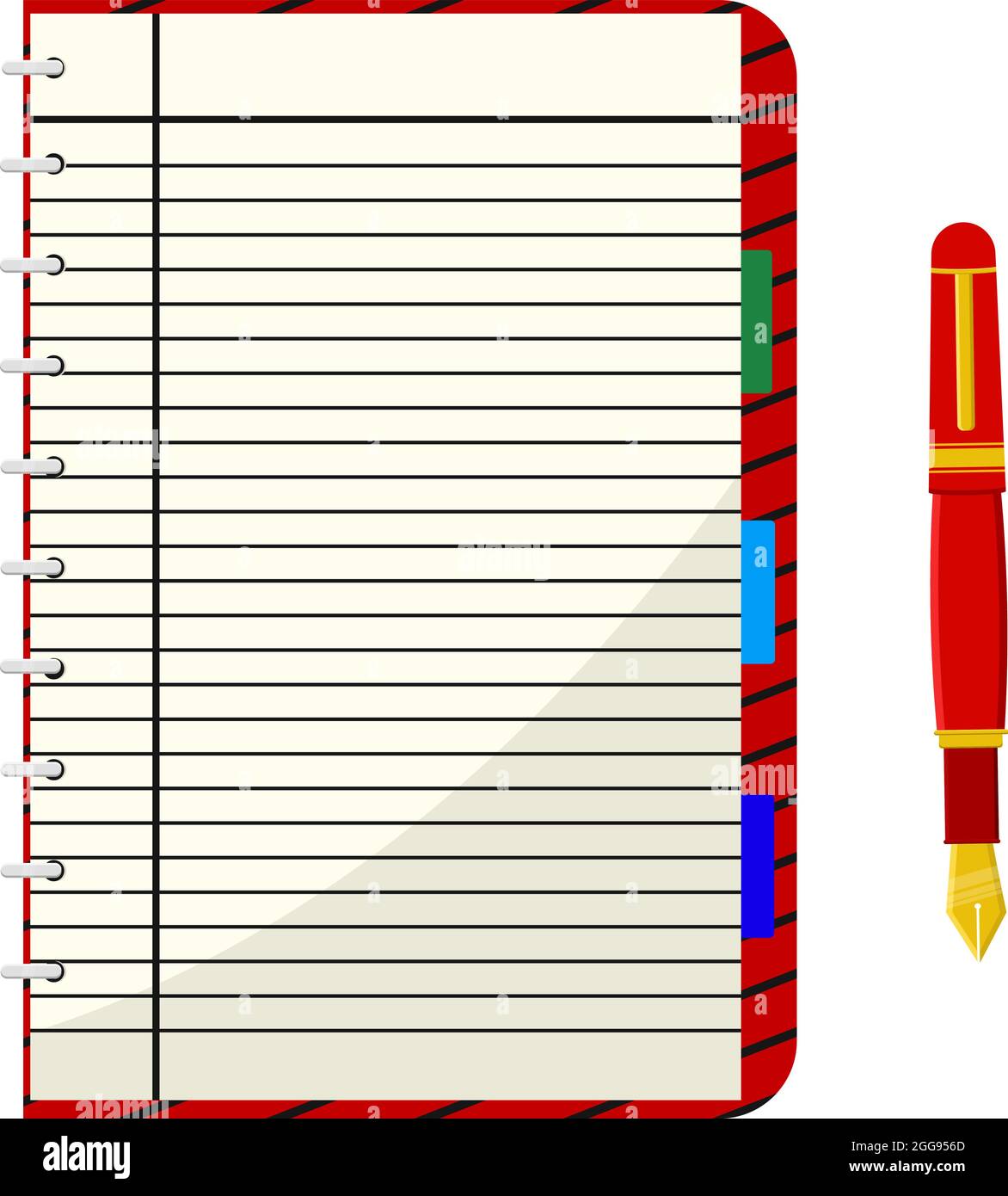 Red notebook with pen, illustration, vector on white background Stock ...