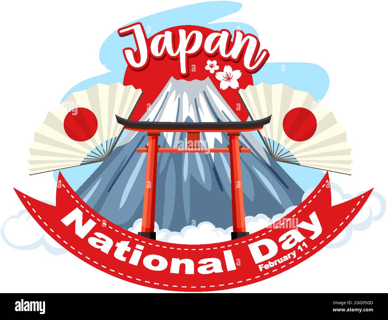 Japan's National Day banner with Mount Fuji and Torii gate illustration ...