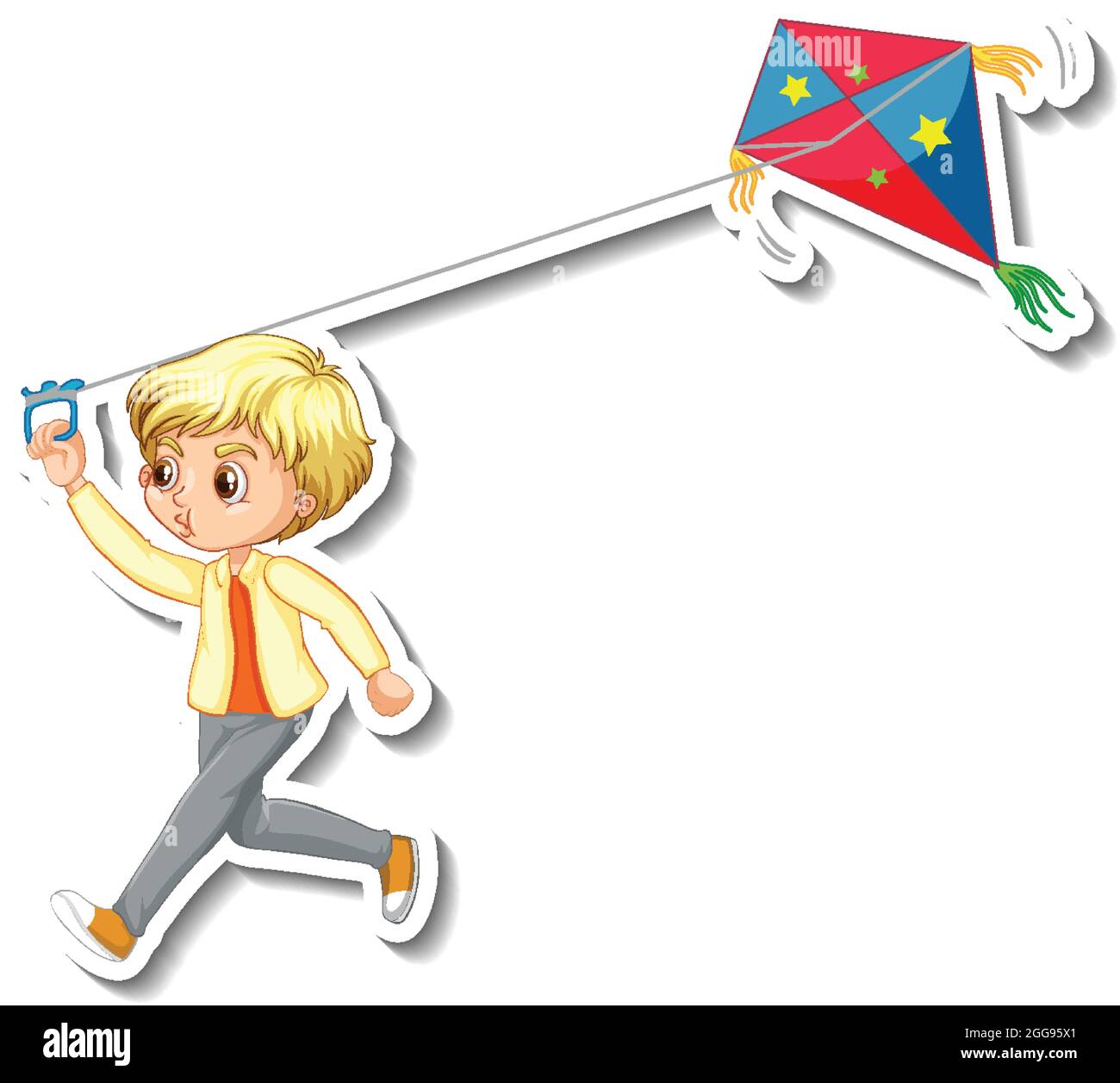Sticker a boy playing kite cartoon character illustration Stock Vector ...