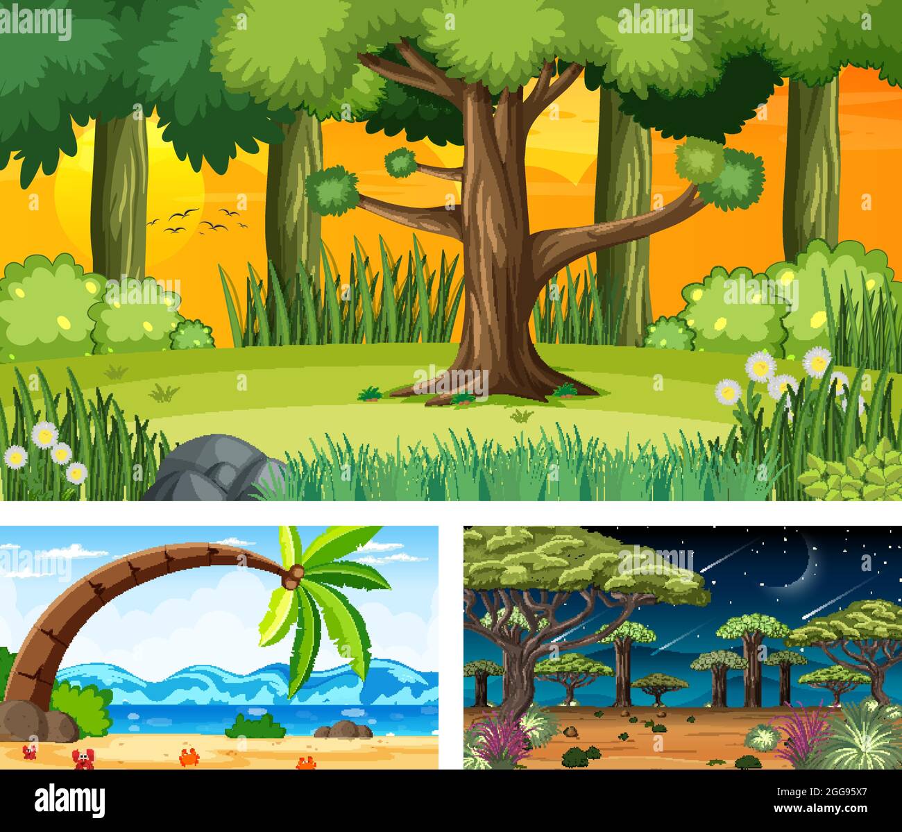 Three different nature landscape scenes illustration Stock Vector Image ...