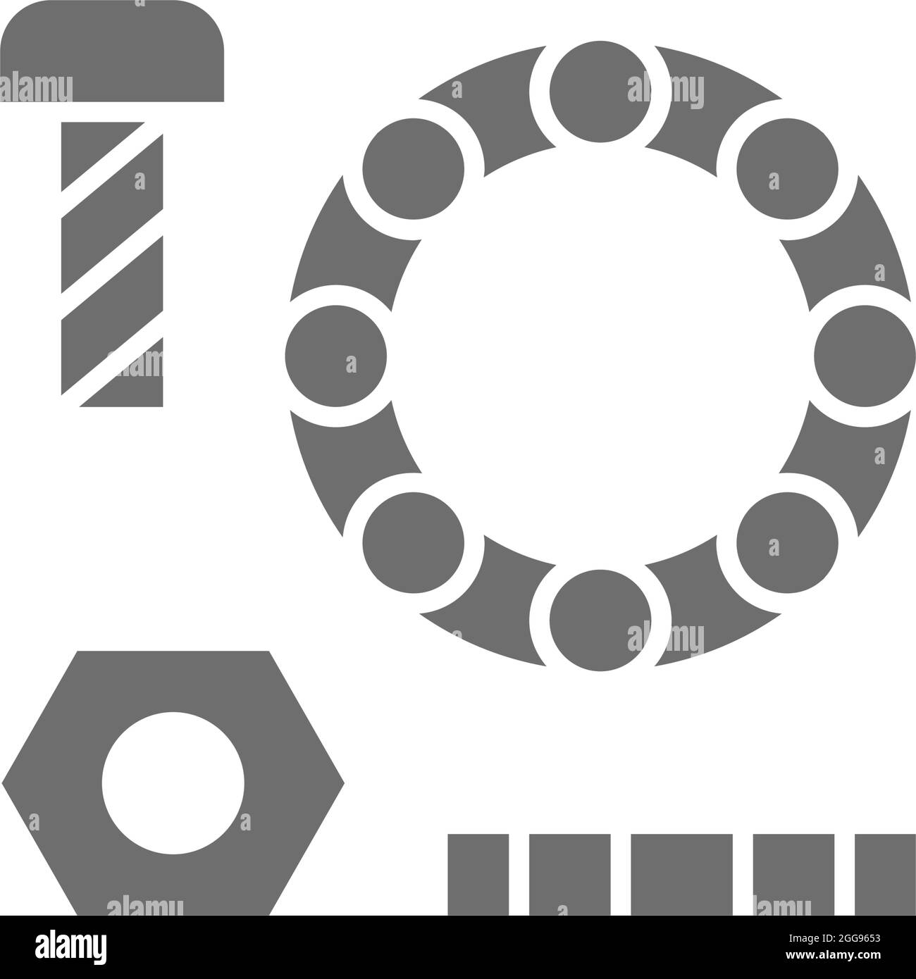 Metal parts, washers with bolts and bearings grey icon Stock Vector ...