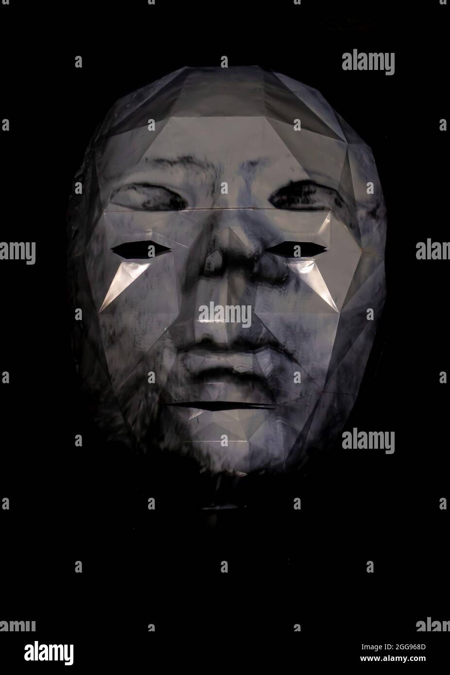 Abstract person face. Human head isolated on black background. Negative ...