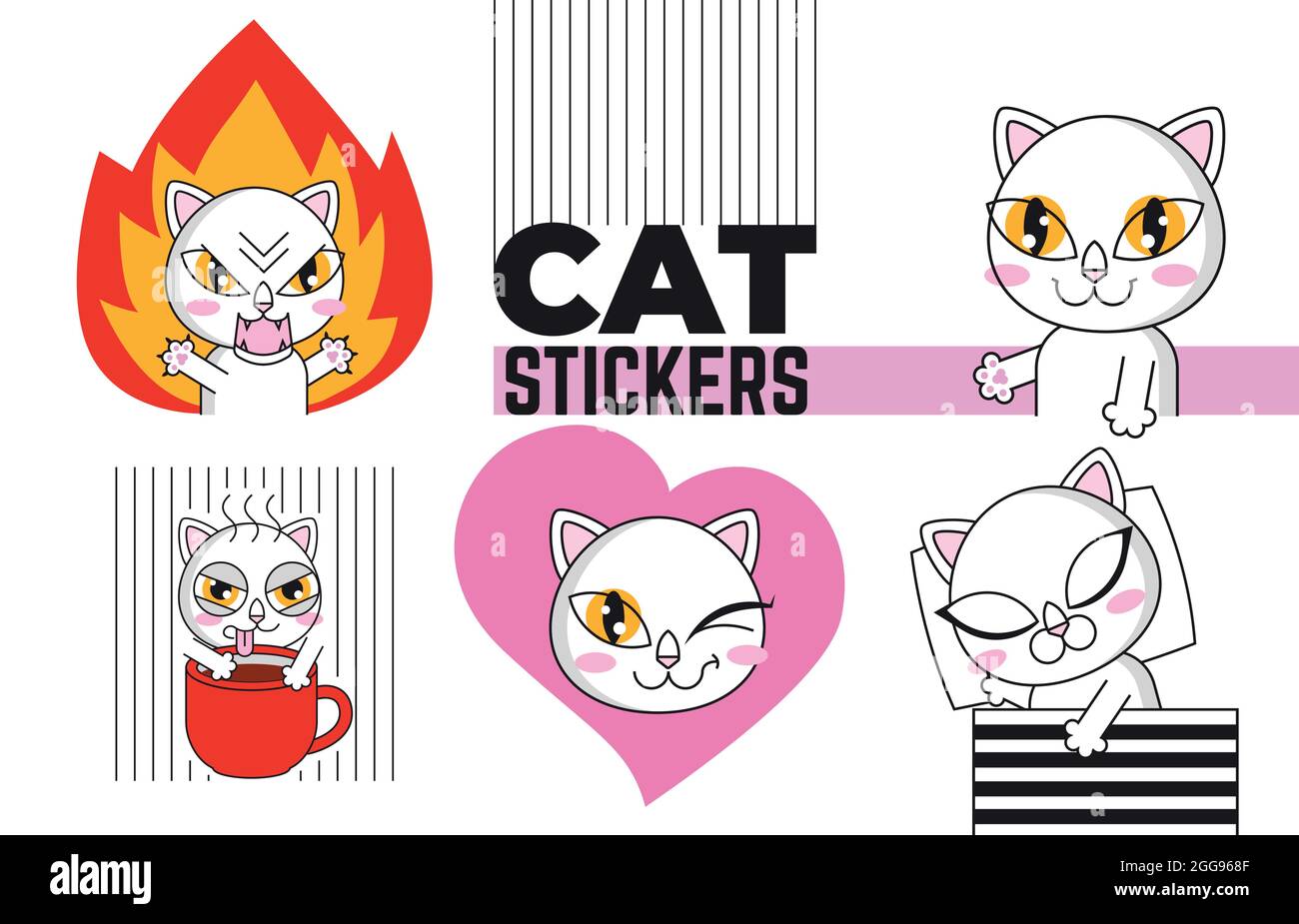 Cute cat set stickers isolated on white Stock Vector Image & Art - Alamy