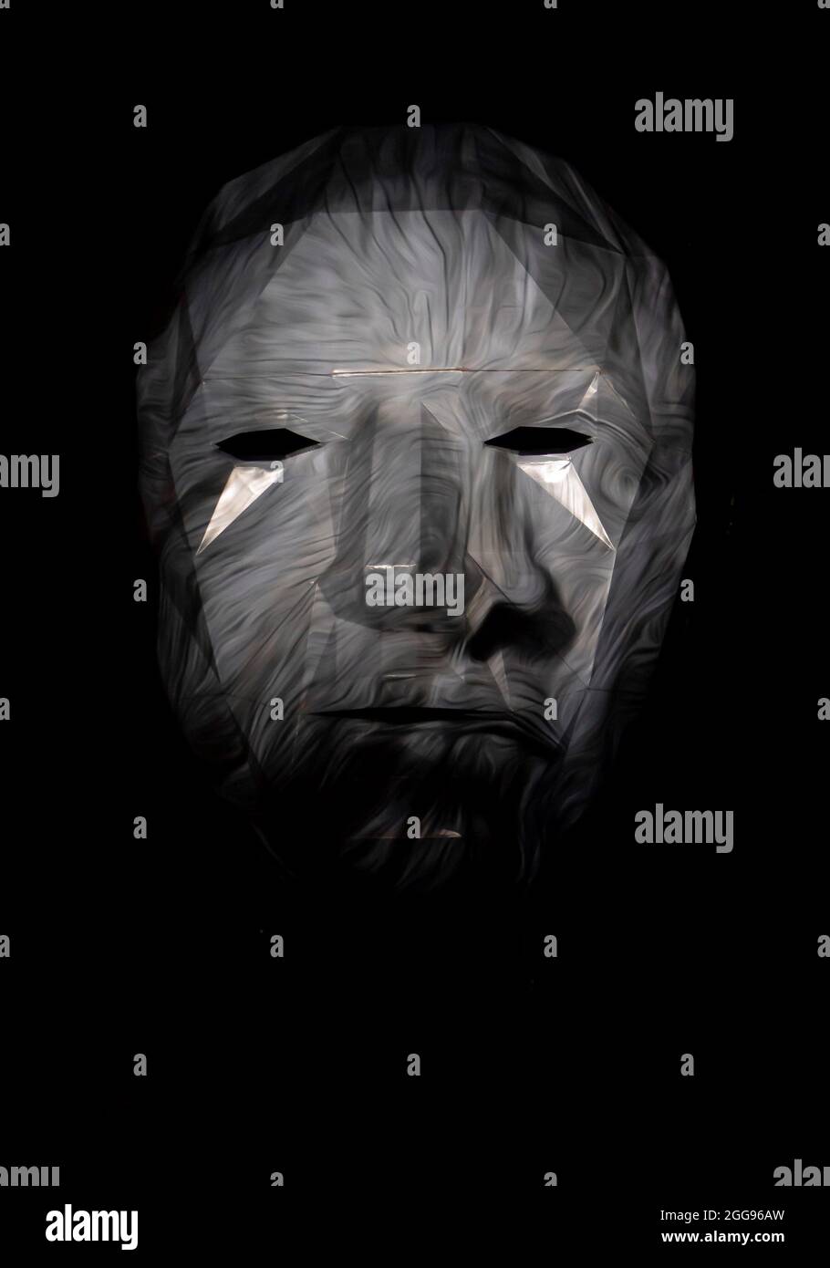 Abstract person face. Human head isolated on black background. Negative ...