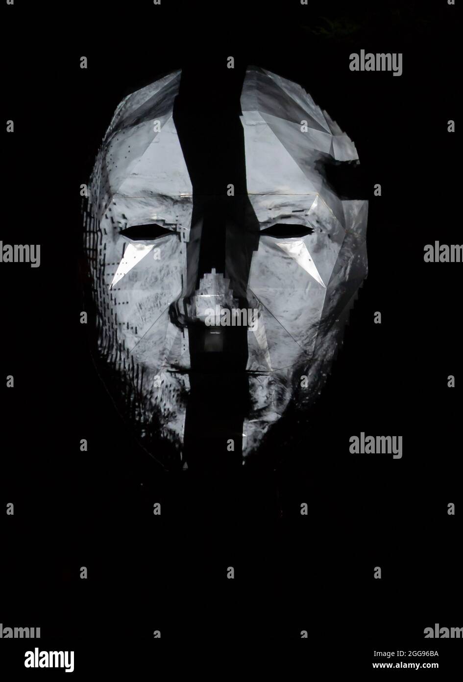 Abstract person face. Human head isolated on black background. Negative ...