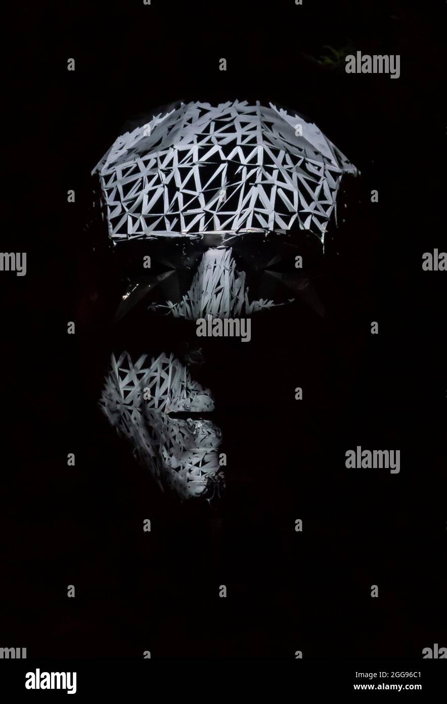 Abstract person face. Human head isolated on black background. Negative ...