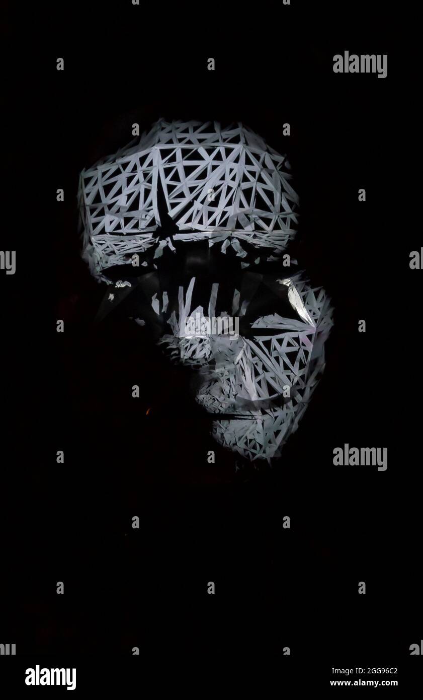 Abstract person face. Human head isolated on black background. Negative ...
