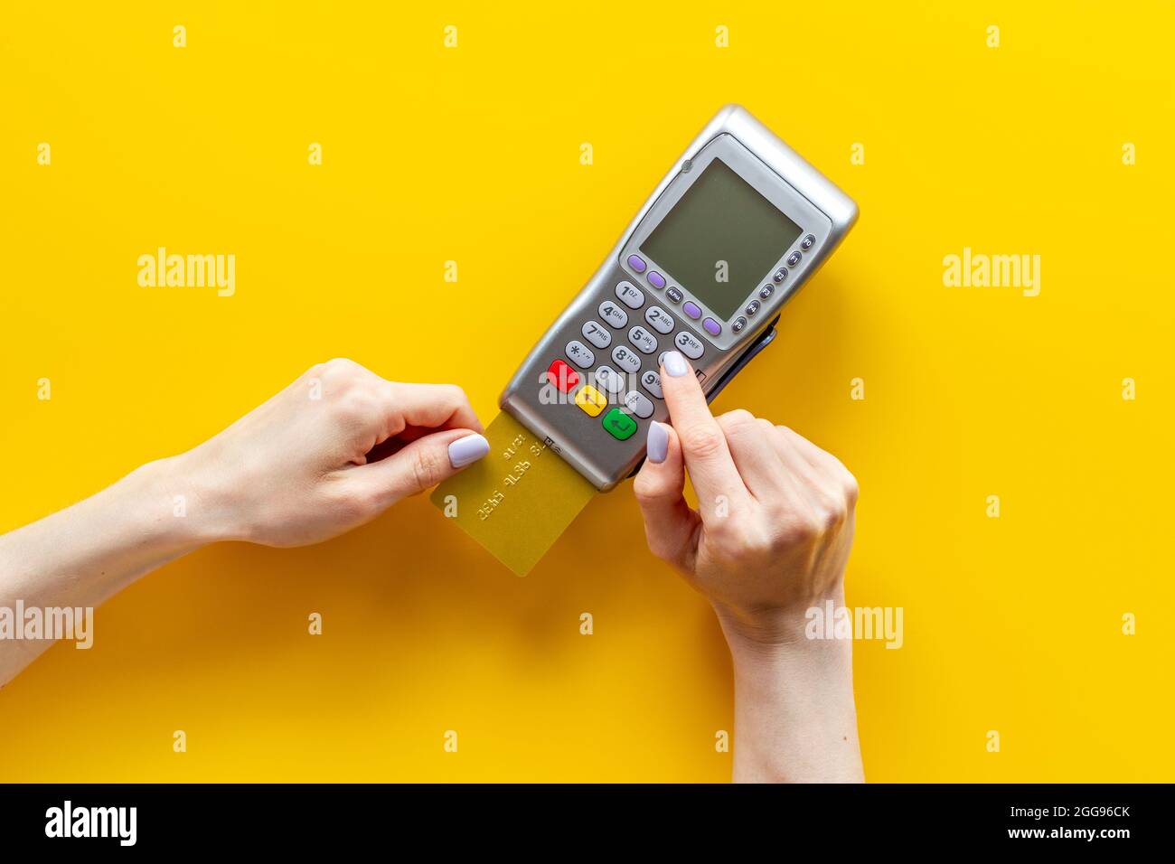 Hand paying by card with pos payment terminal. Payment transactions ...