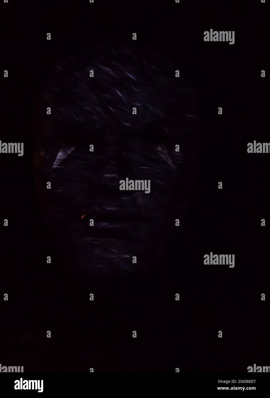 Abstract person face. Human head isolated on black background. Negative ...