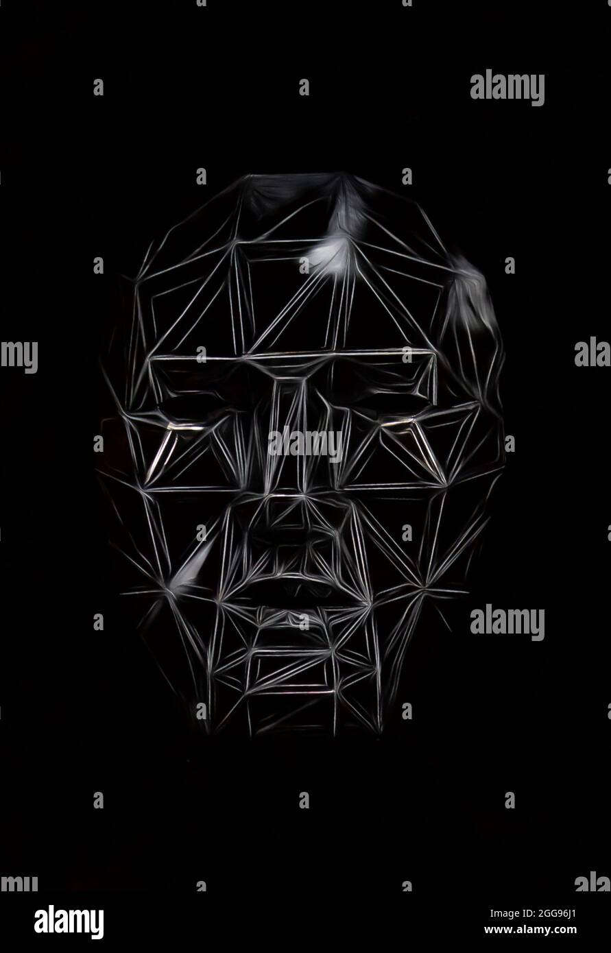 Abstract person face. Human head isolated on black background. Negative ...