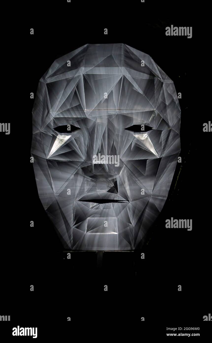 Abstract person face. Human head isolated on black background. Negative ...