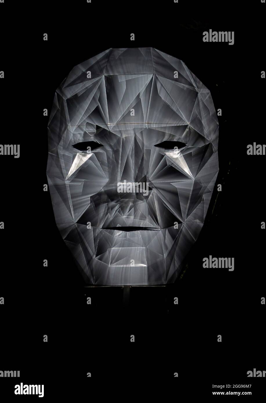 Abstract person face. Human head isolated on black background. Negative ...