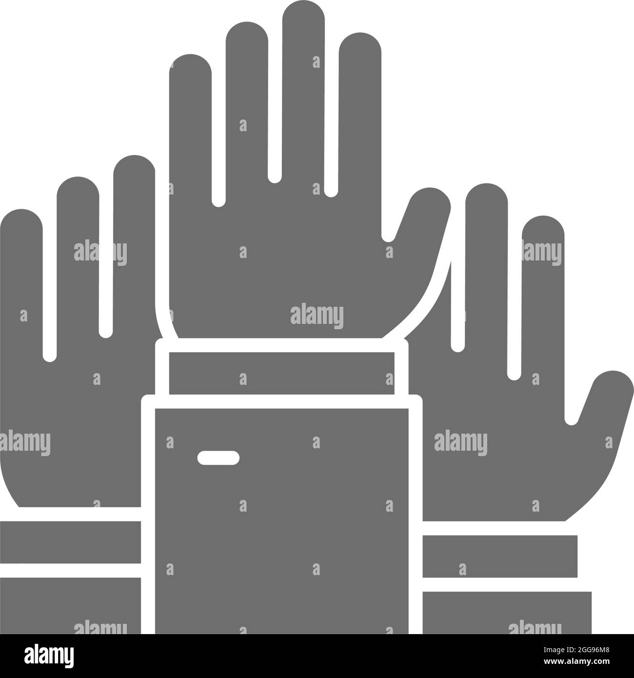 Hands raised up, election, voting, volunteer grey icon Stock Vector ...