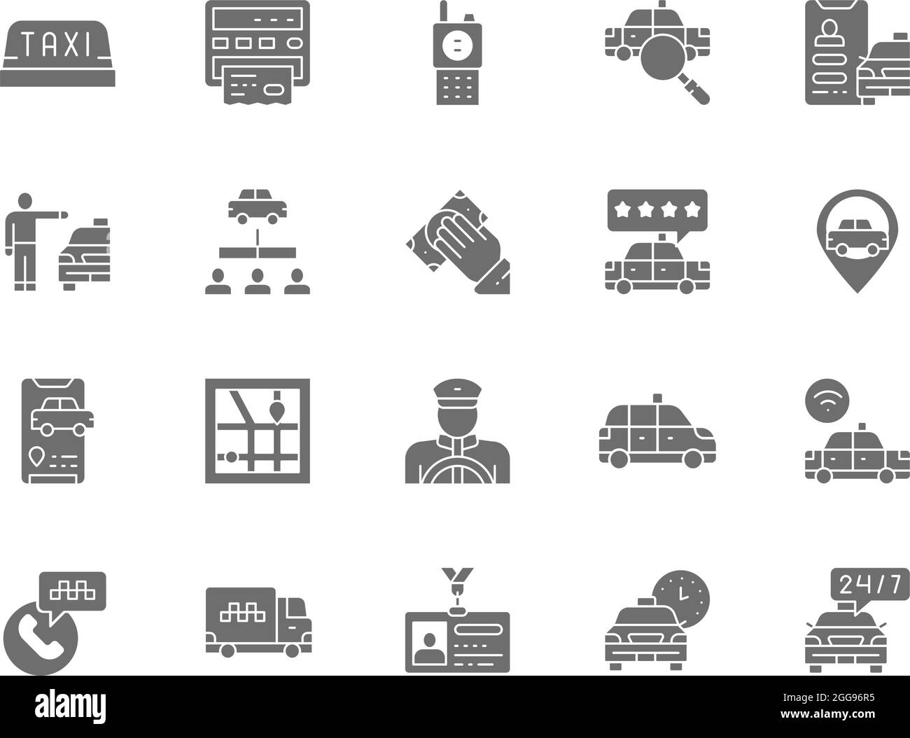 Set of Taxi Gray Icons. Truck, Delivery, Cabbie, Taxicab, Id Card and ...