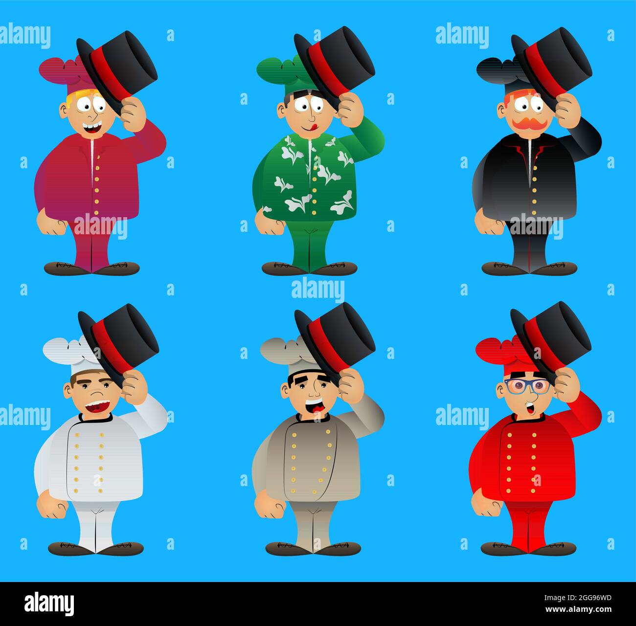 Fat male cartoon chef in uniform tipping his hat. Vector illustration ...