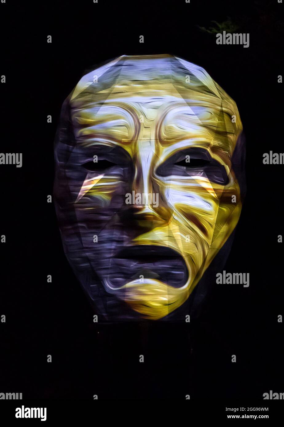 Abstract person face. Human head isolated on black background. Negative ...