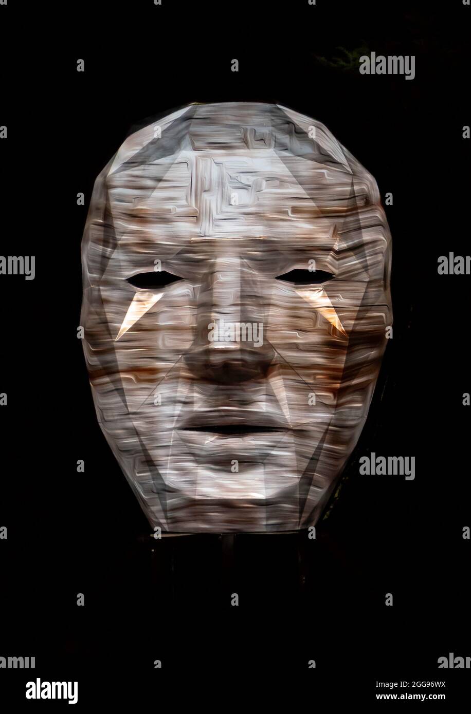 Abstract person face. Human head isolated on black background. Negative ...