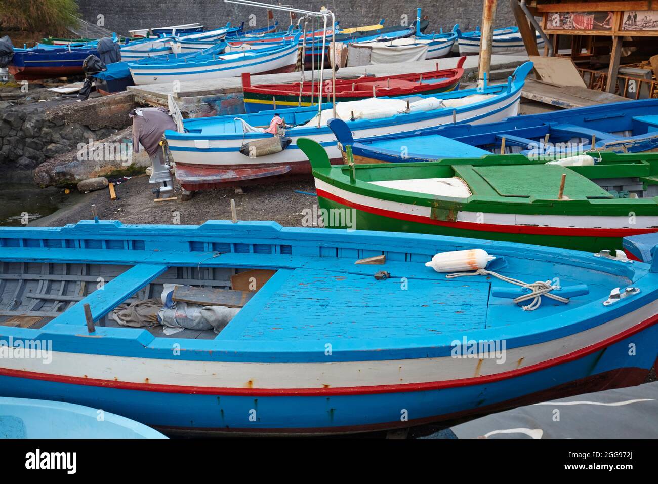 Boats in the little port of Aci Trezza, Sicily, Italy Stock Photo - Alamy