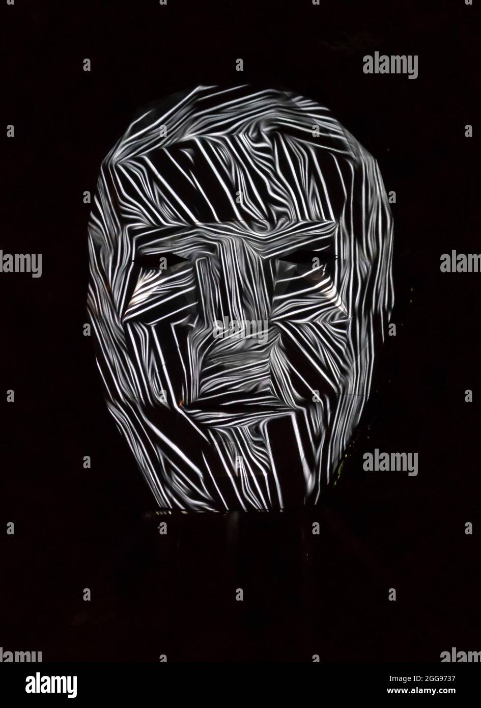 Abstract person face. Human head isolated on black background. Negative ...