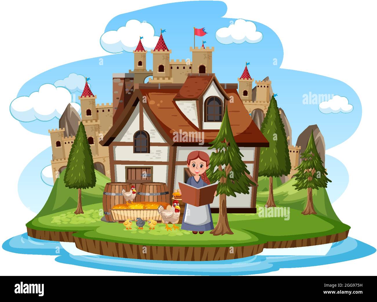 Ancient medieval village isolated on white background illustration ...
