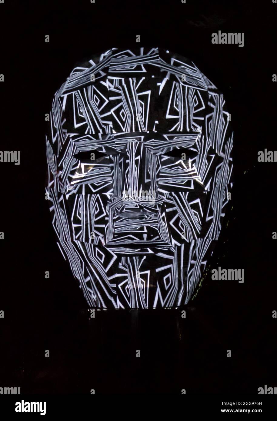 Abstract person face. Human head isolated on black background. Negative ...