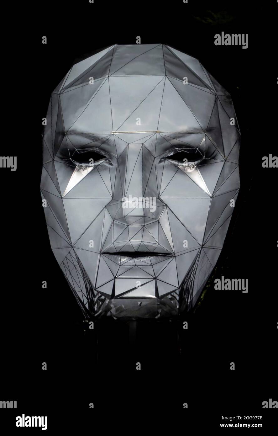 Abstract person face. Human head isolated on black background. Negative ...