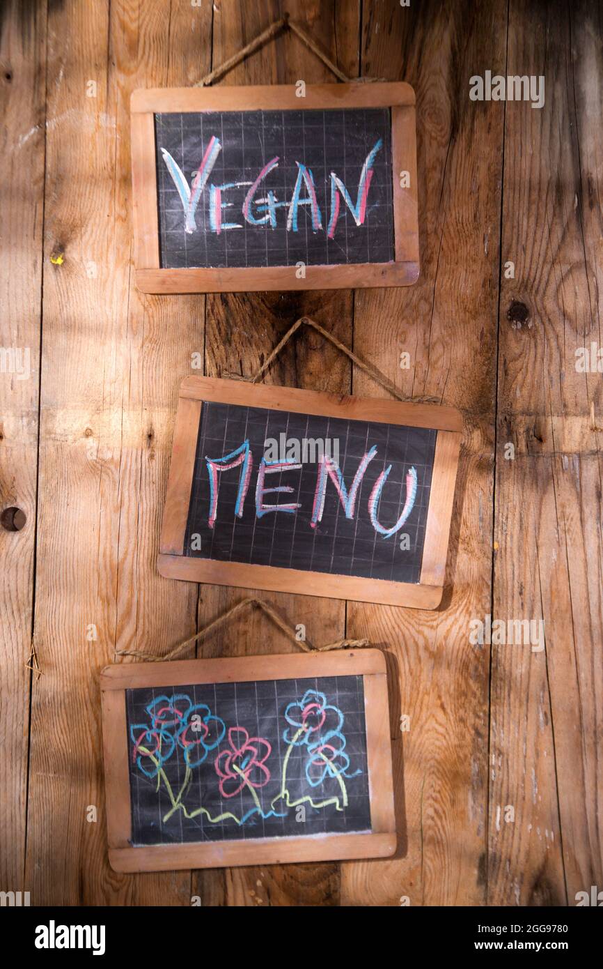Vegan menu sign restaurant hi-res stock photography and images - Alamy