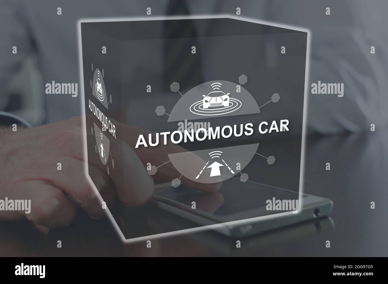 Autonomous car concept illustrated by a picture on background Stock ...