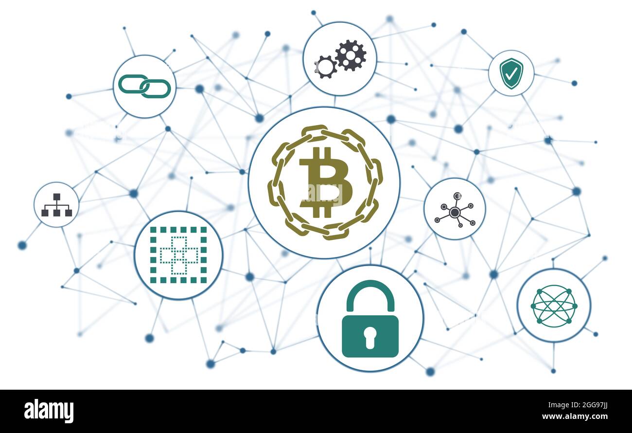 Concept of blockchain with connected icons Stock Photo - Alamy