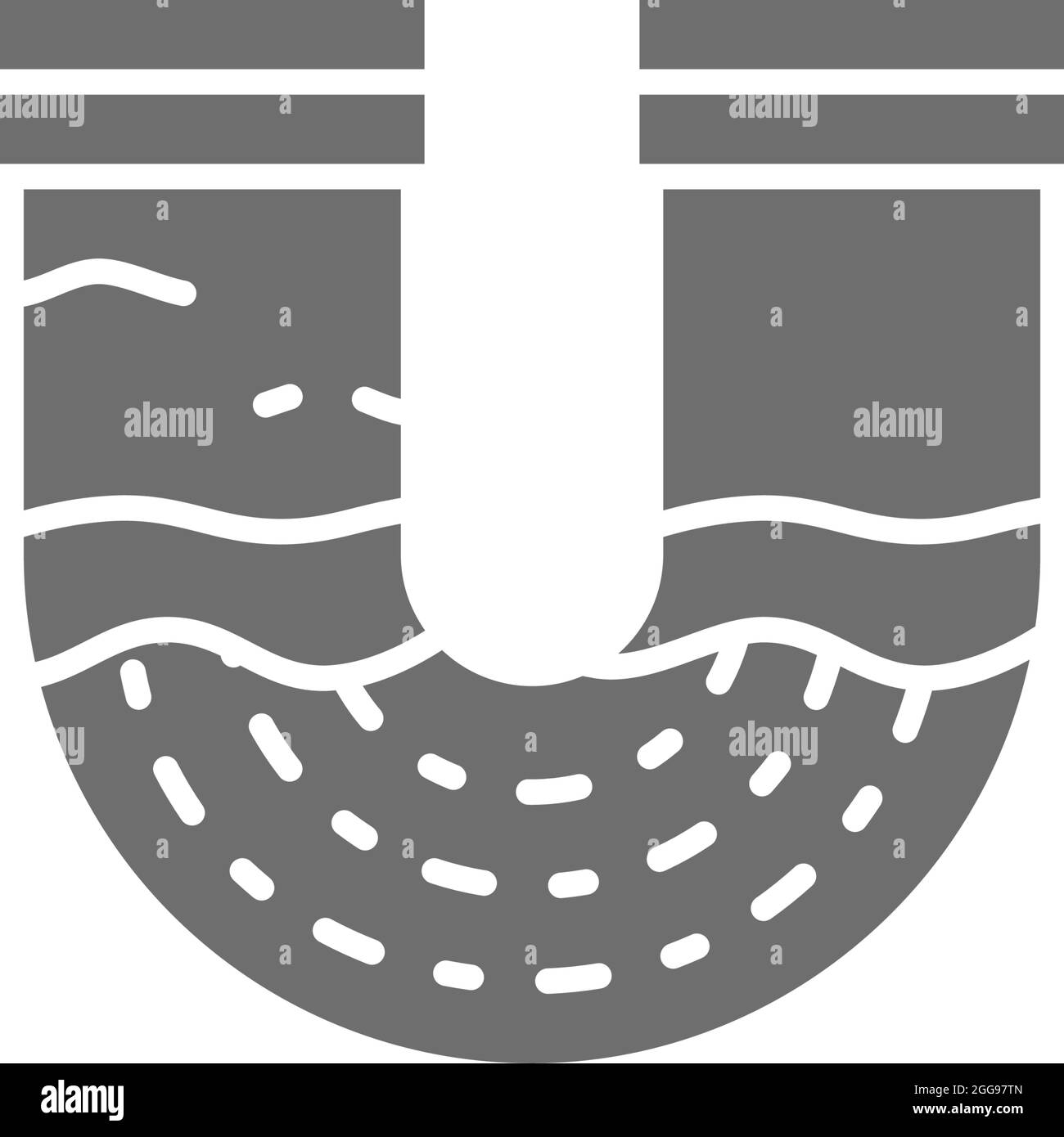 Contamination in water pipe, mud in blocked drain grey icon Stock ...