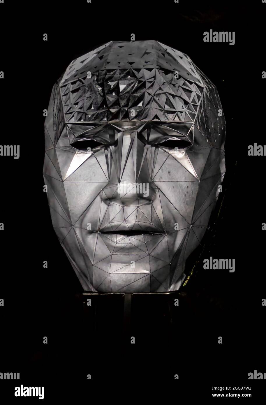 Abstract person face. Human head isolated on black background. Negative ...