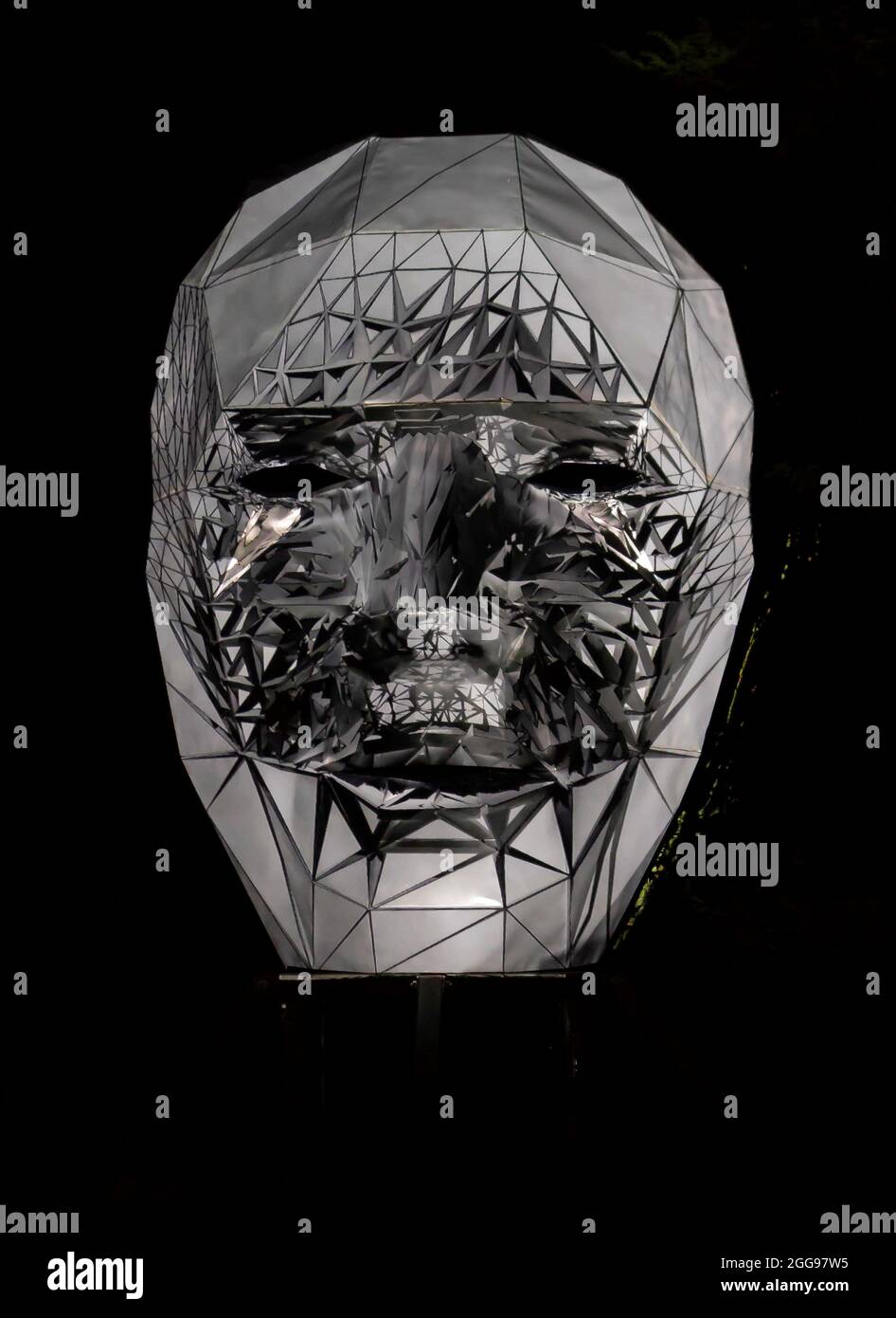 Abstract person face. Human head isolated on black background. Negative ...