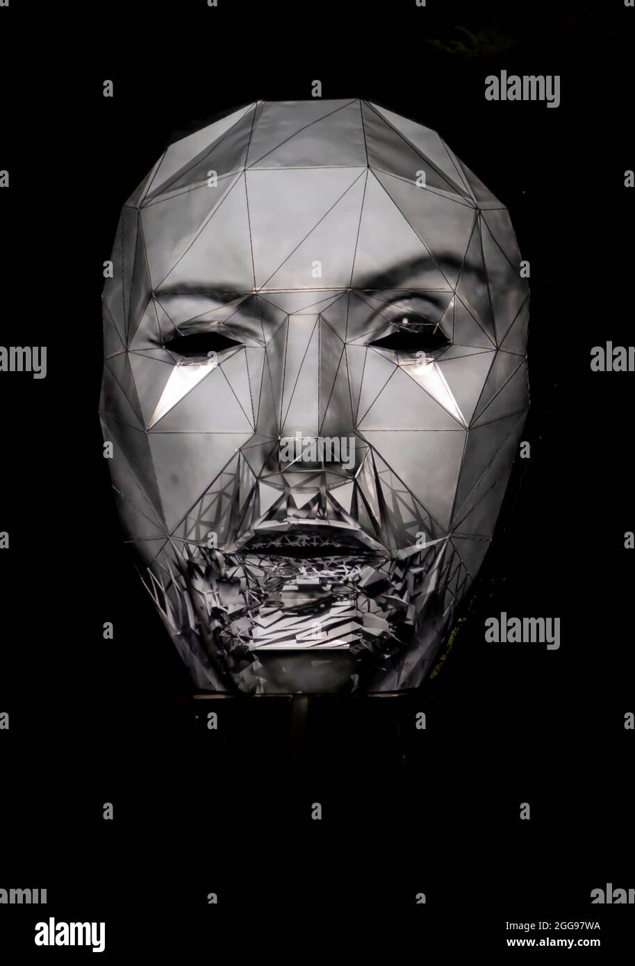 Abstract person face. Human head isolated on black background. Negative ...