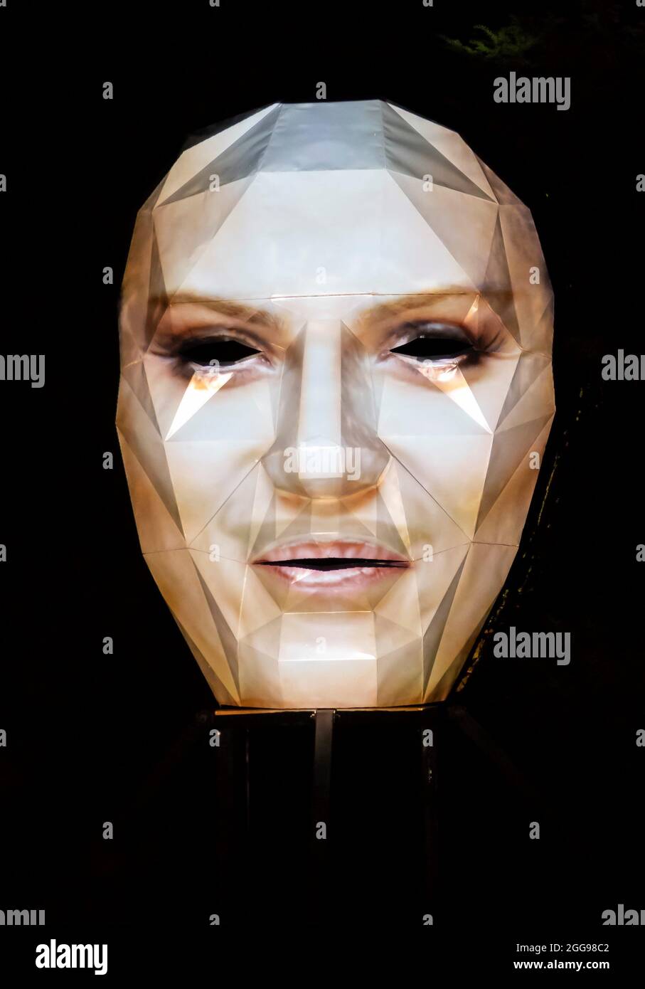 Abstract person face. Human head isolated on black background. Negative ...