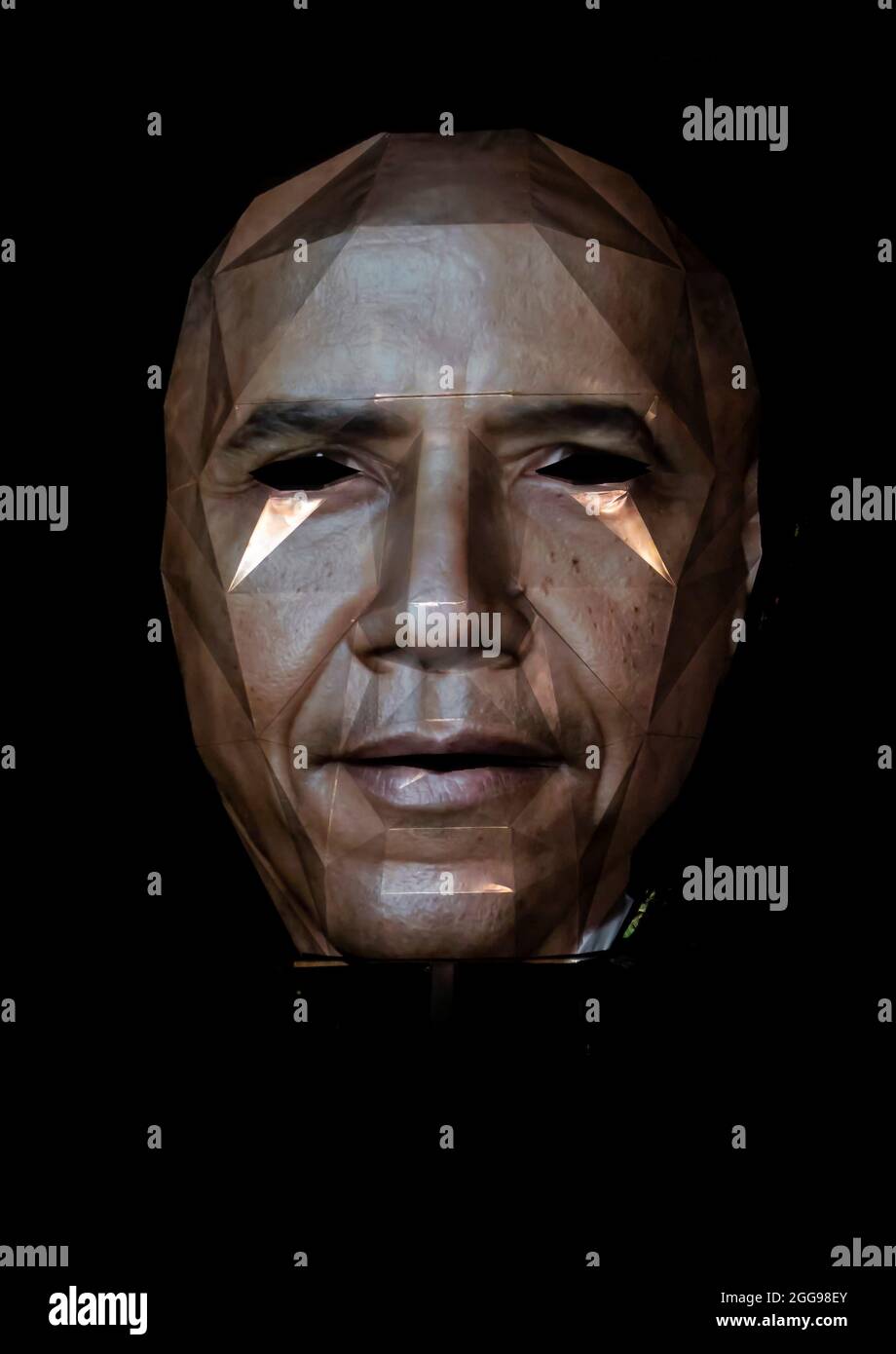 Abstract person face. Human head isolated on black background. Negative ...