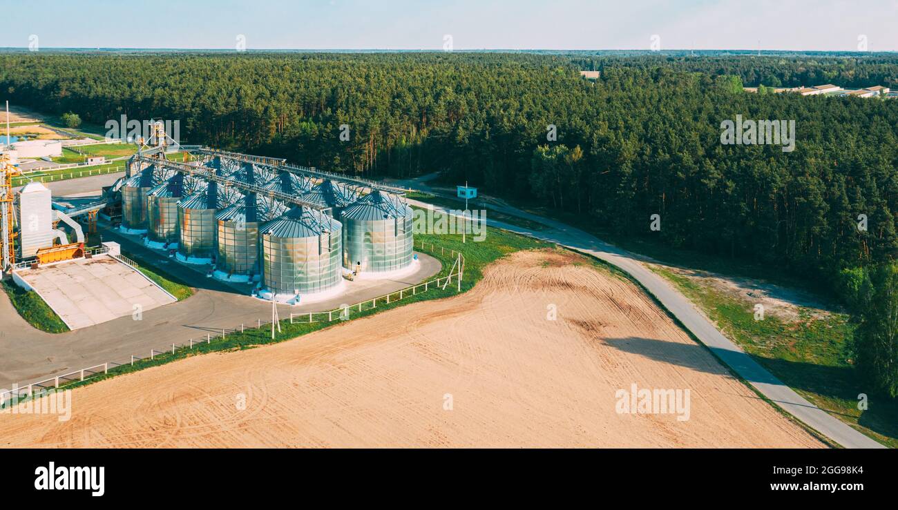 Aerial View Modern Granary, Grain-drying Complex, Commercial Grain Or ...