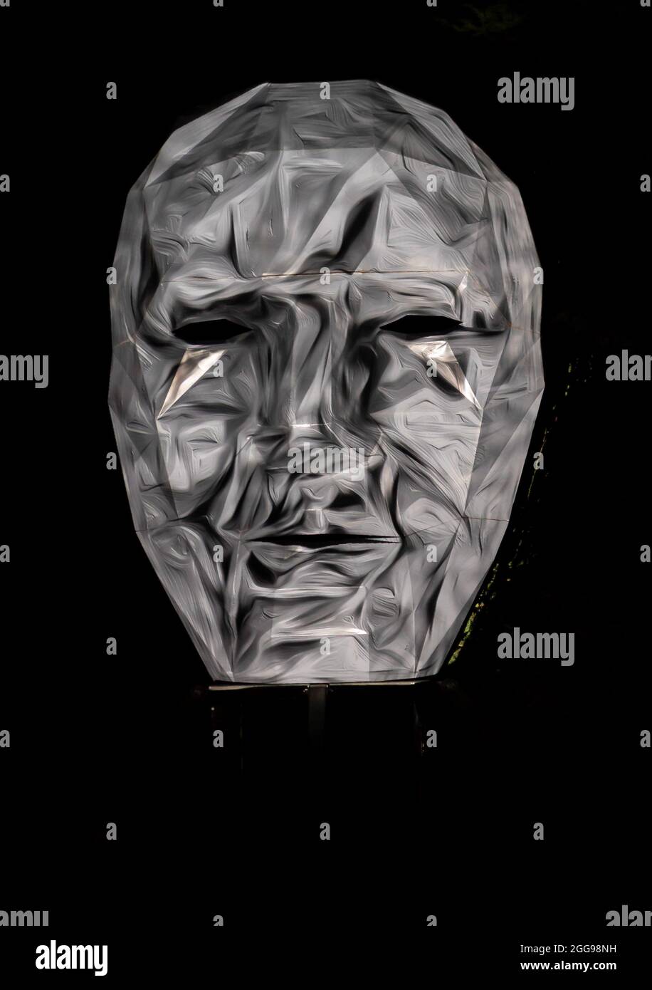 Abstract person face. Human head isolated on black background. Negative ...