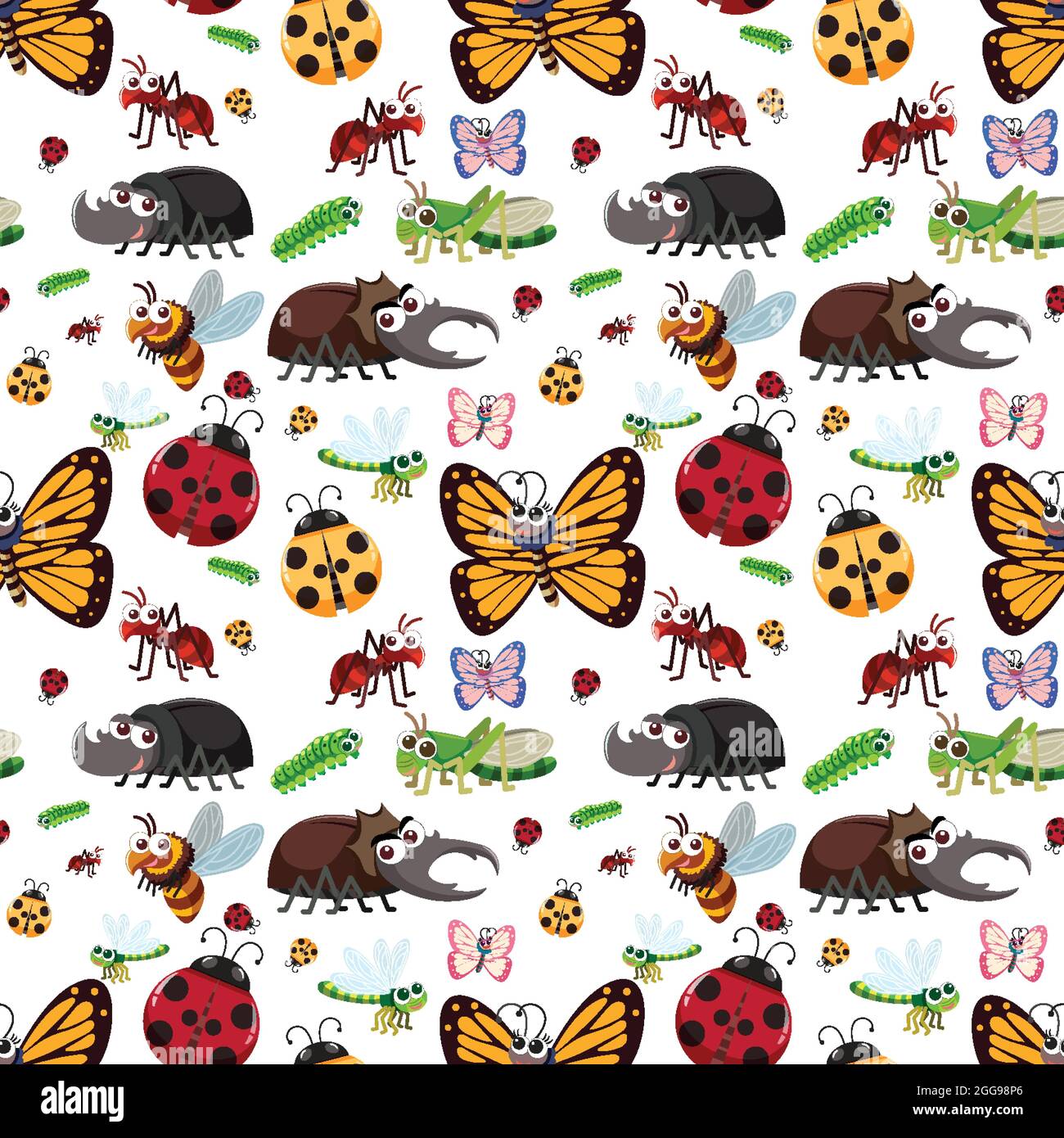 Seamless pattern with many different insects character illustration ...