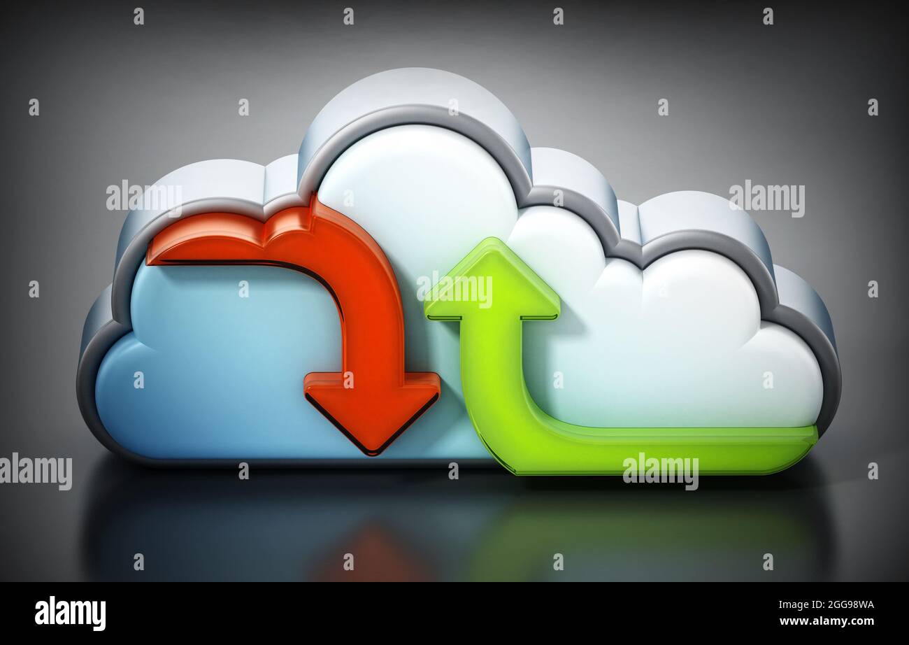 Uploading and downloading arrows and cloud shape. 3D illustration Stock Photo - Alamy