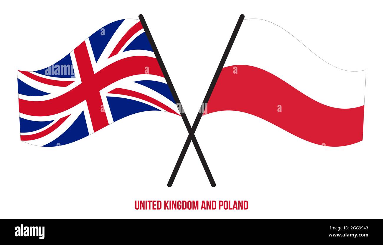 United Kingdom and Poland Flags Crossed And Waving Flat Style. Official ...