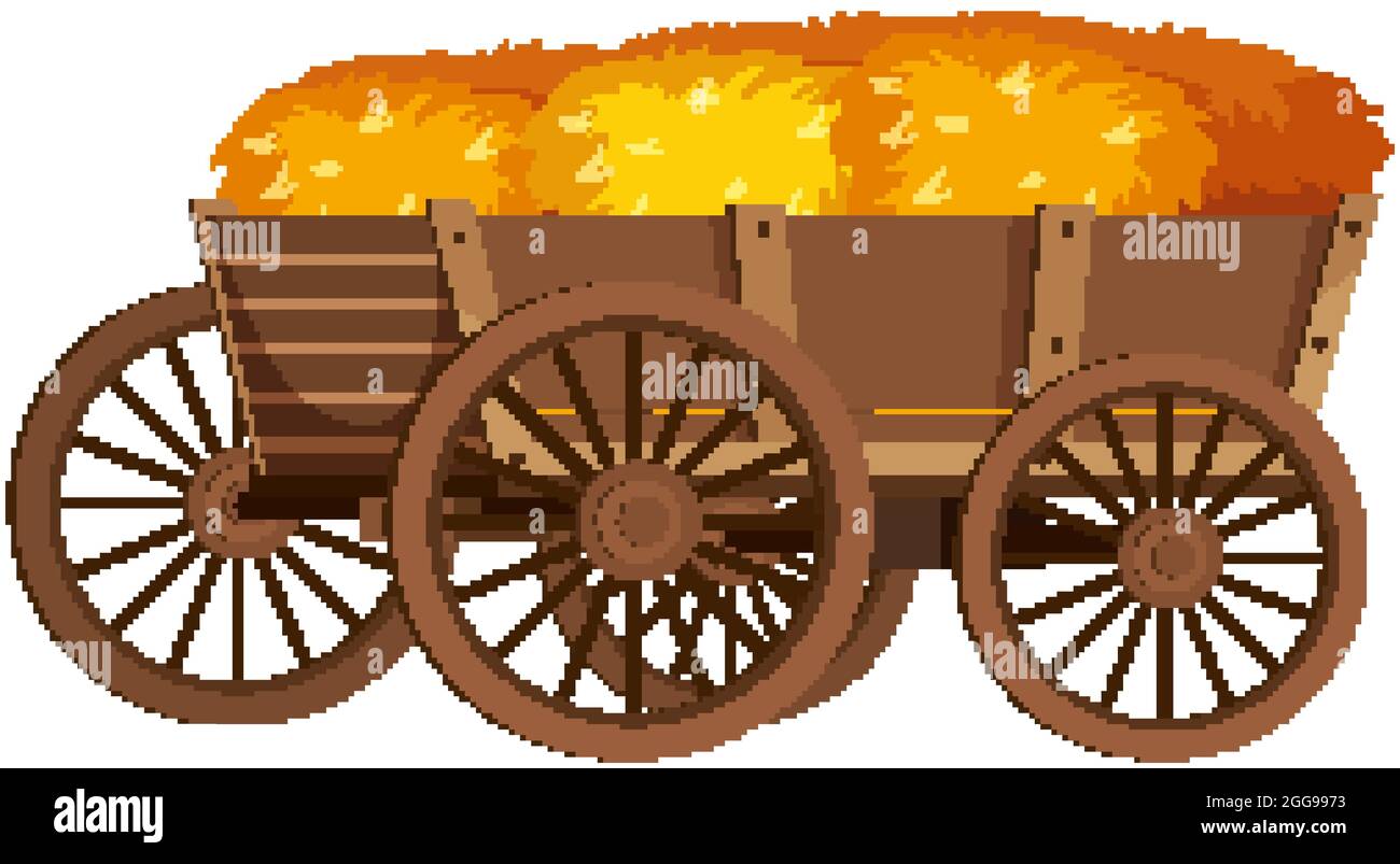 Medieval wooden wagon with haystacks illustration Stock Vector Image ...