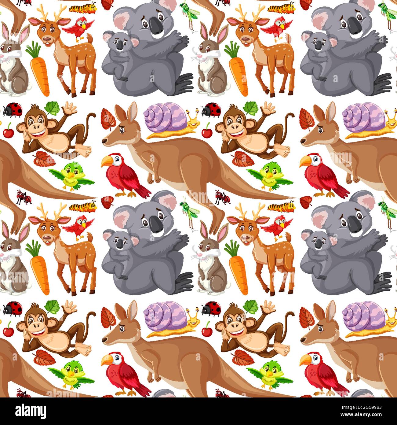 Seamless pattern with cute wild animals on white background ...