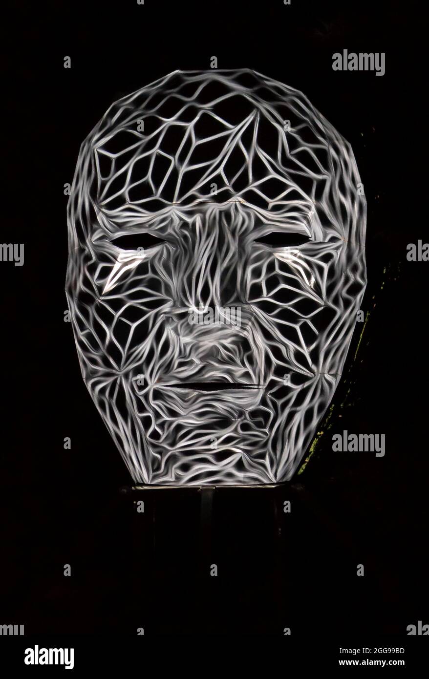 Abstract person face. Human head isolated on black background. Negative ...