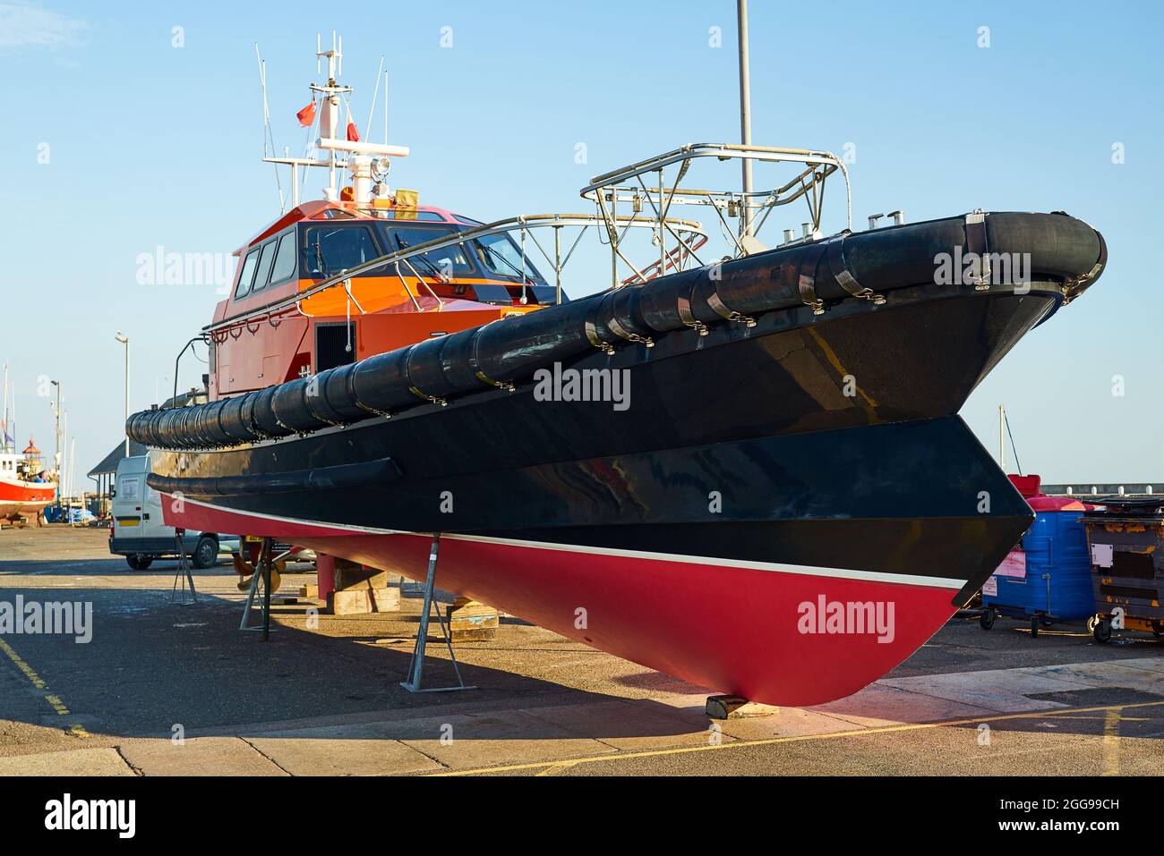 Large pilot boat out of water Stock Photo - Alamy