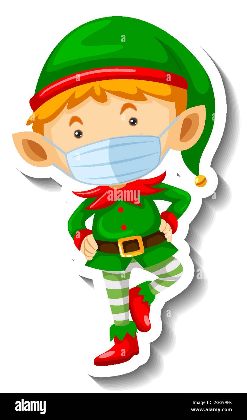 A sticker template with Cute elf wearing mask illustration Stock Vector ...